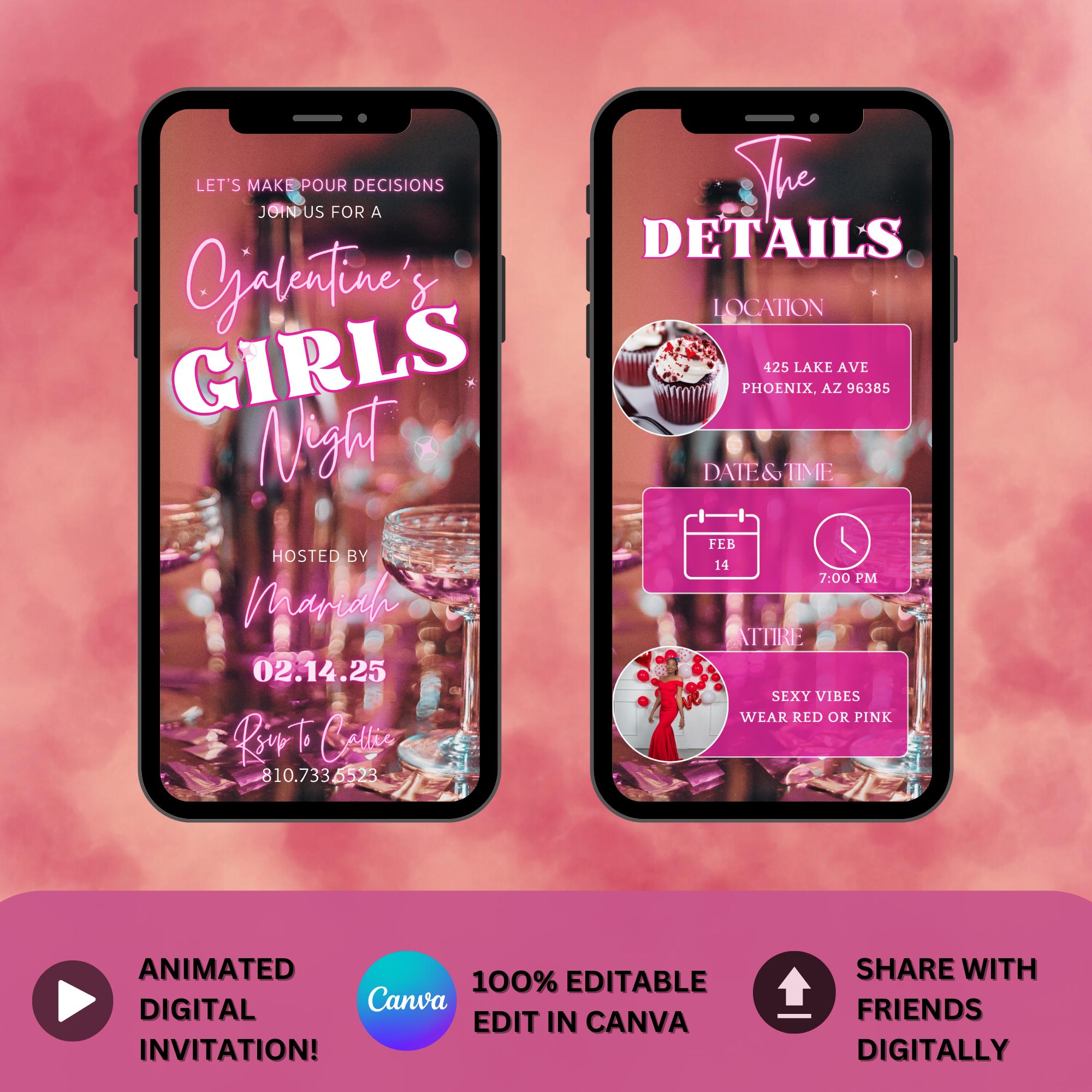 Galentine's Girls Night Invitation,valentine's Dinner Girls Night in ...