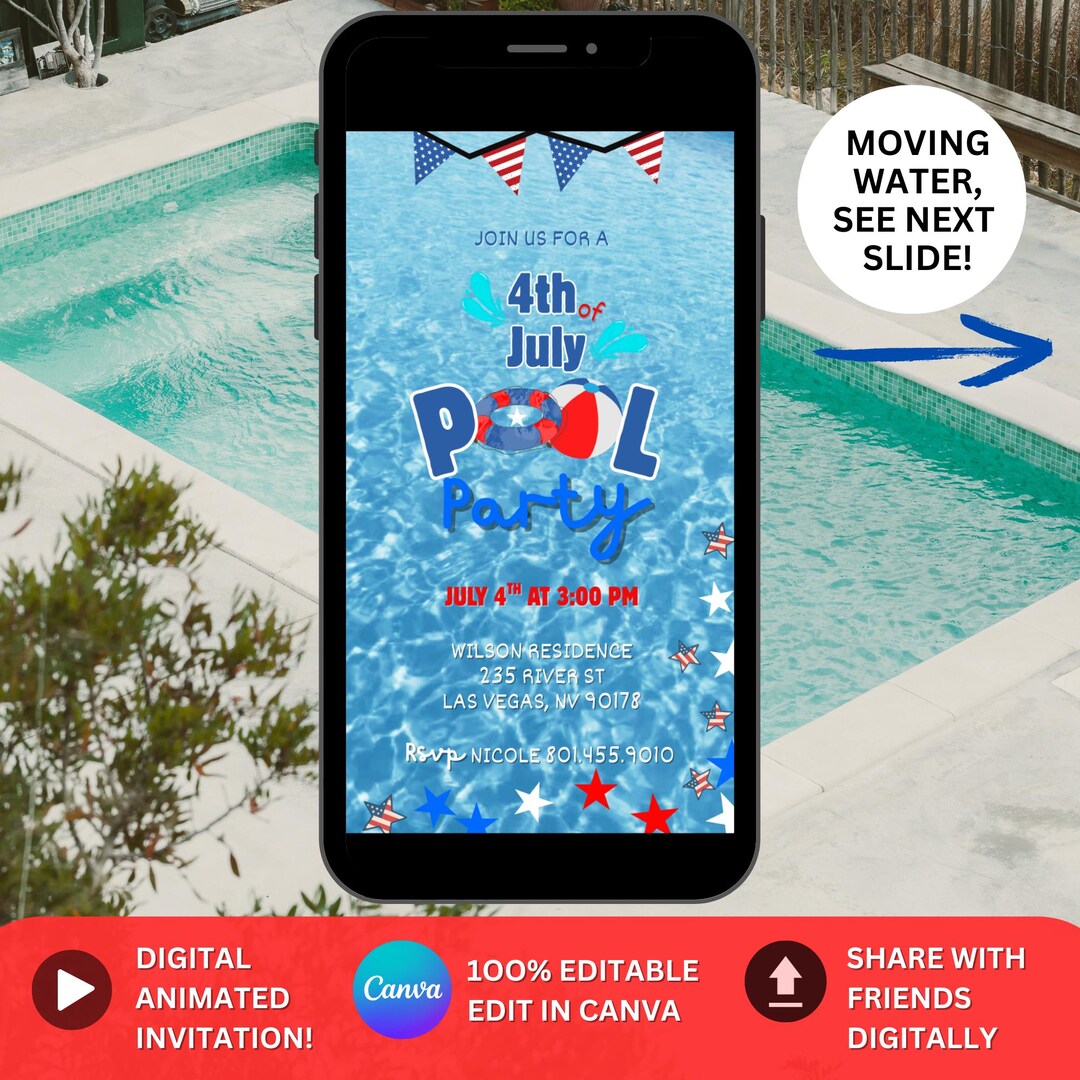 4th of July Pool Party Invitation Template Fourth of July Patriotic ...