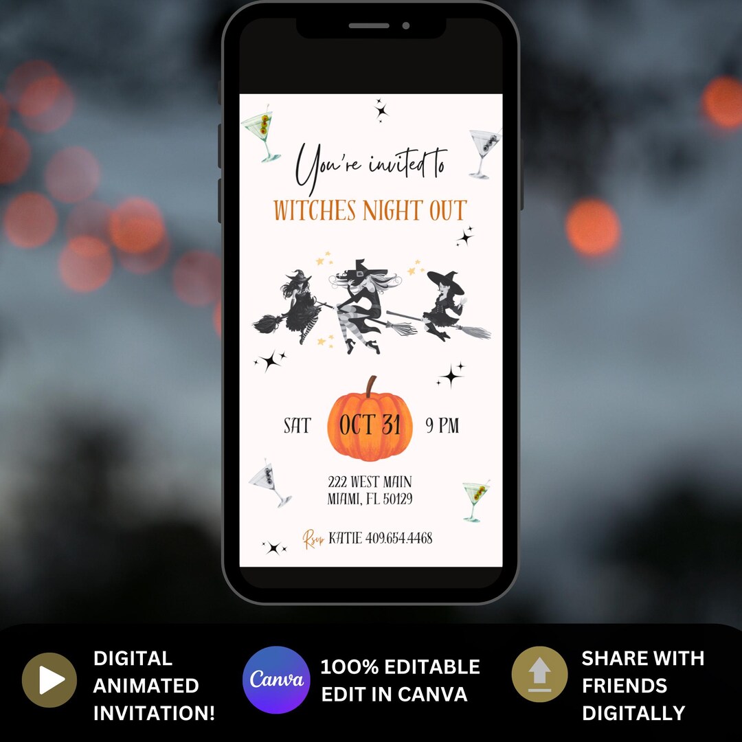 Witches Night Out Invite | Animated Witch Party Invitation | Editable ...