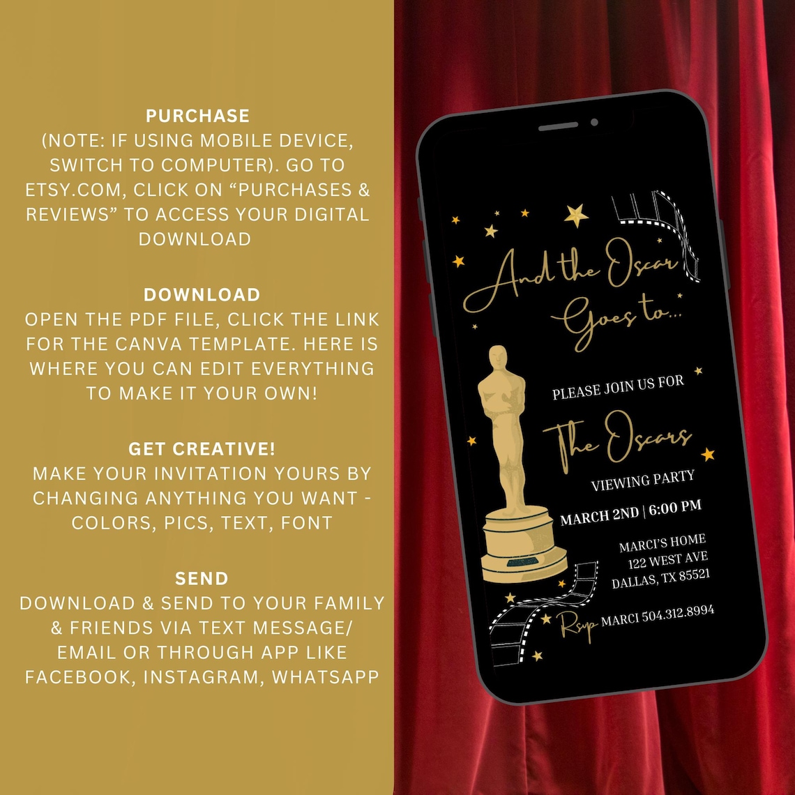 Oscar Party Invitation and the Oscar Goes to Oscars Invitation Academy ...