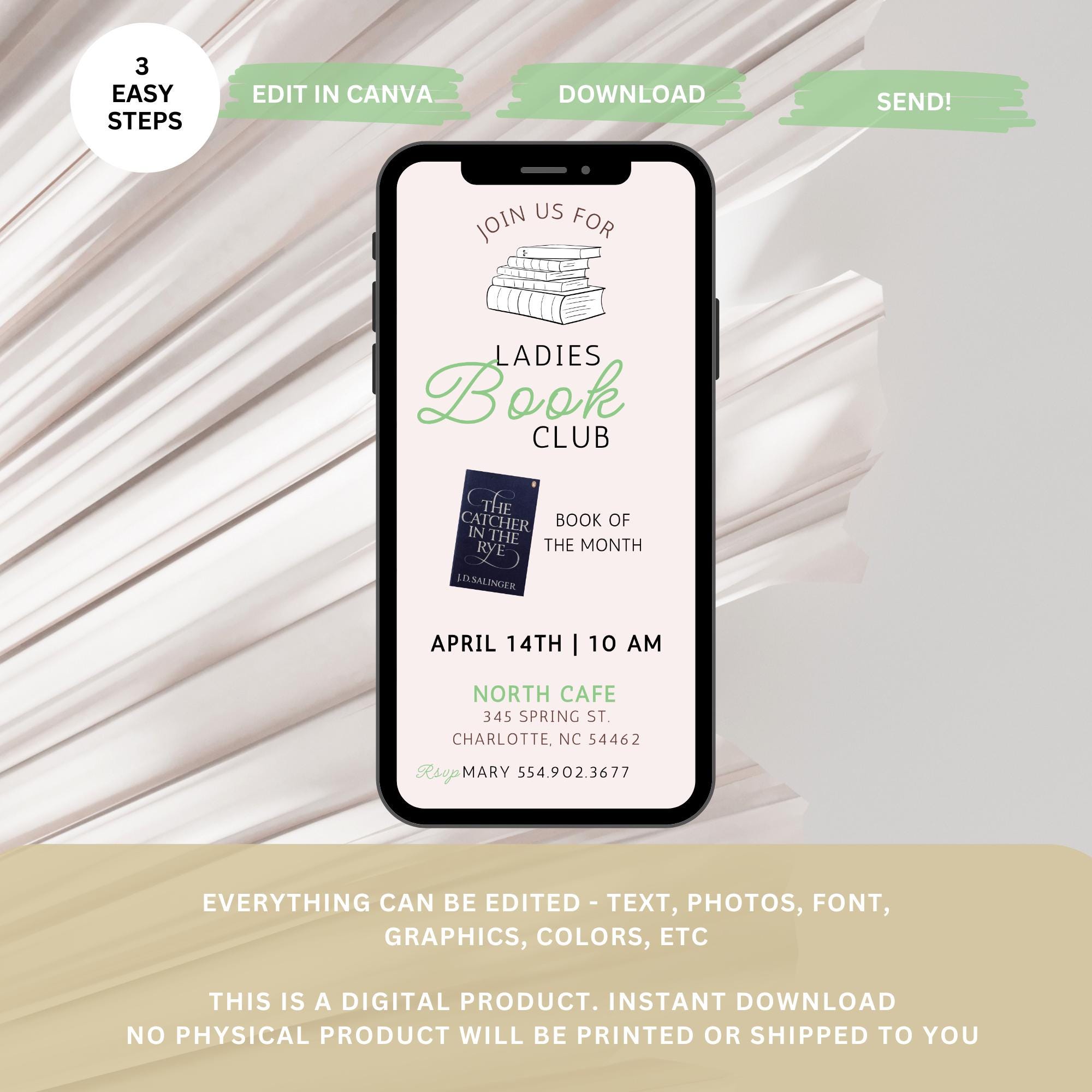 Monthly Book Club Invitation Book Lovers Evite Canva Book Club Party ...