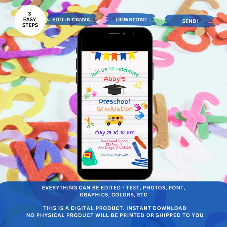 Editable Preschool Graduation Invitation, Prek Announcement Party ...