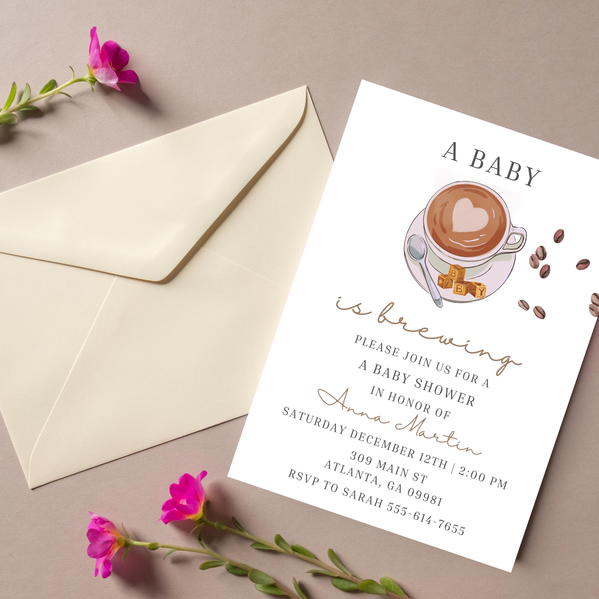 Coffee Bean Baby Shower Invitation, Editable A Baby is Brewing Coffee ...