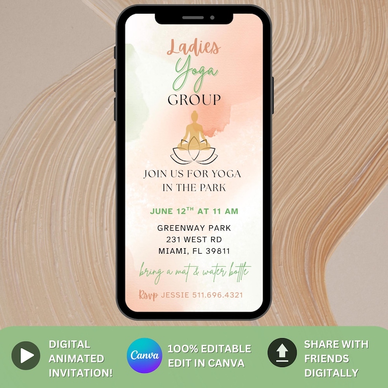 Ladies Yoga Meet-up Invitation Animated Canva Template Yoga Club ...
