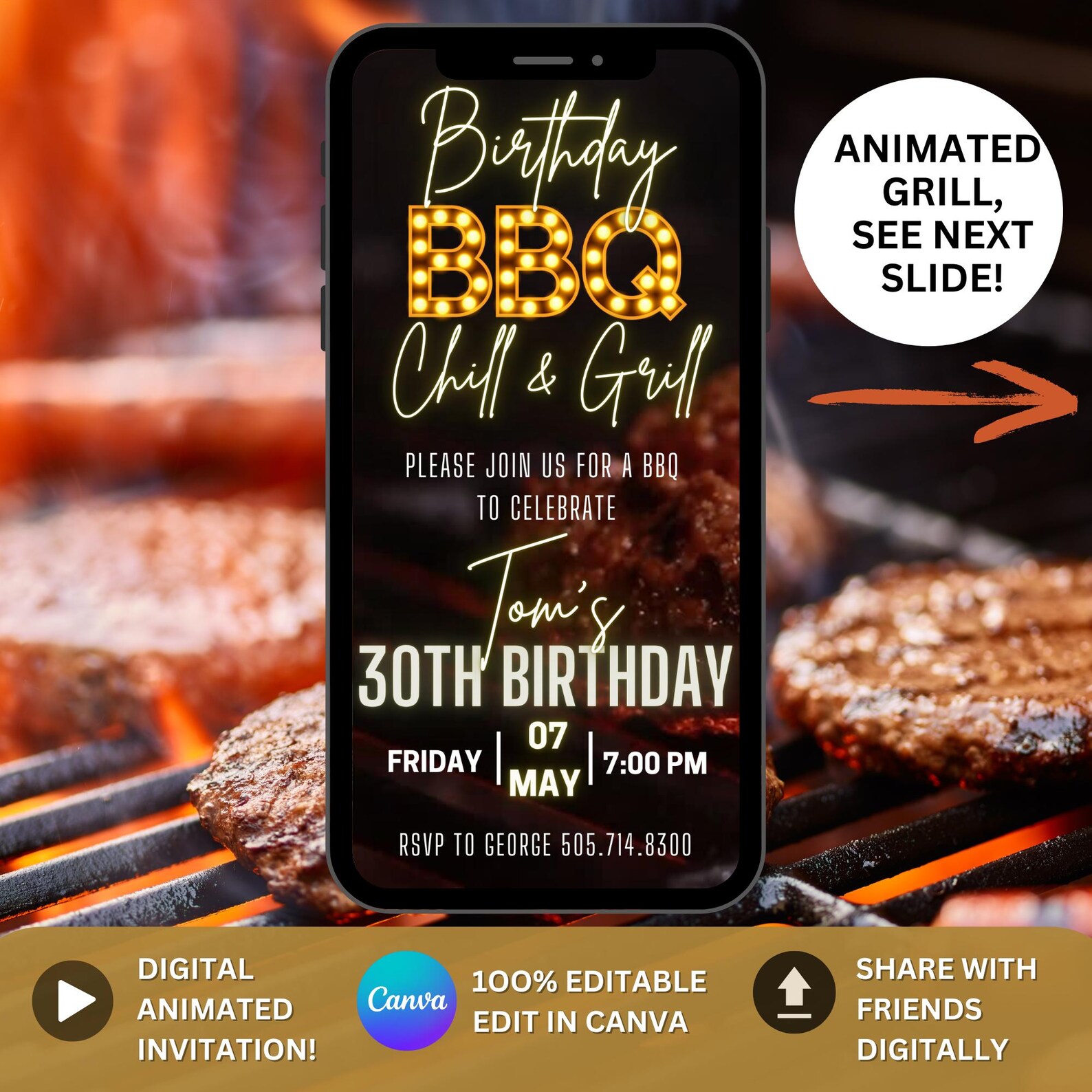 Digital Birthday BBQ Invitation. Animated Barbeque Party Invite. Rustic ...