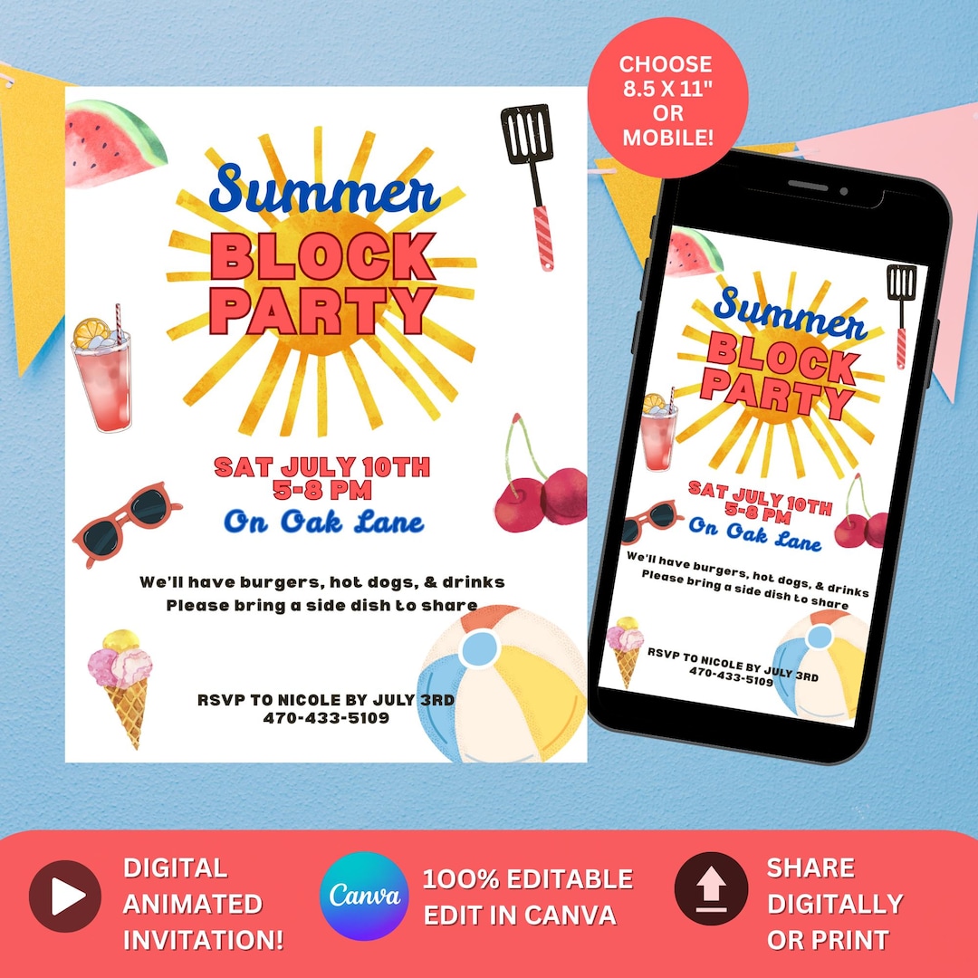 Neighborhood Block Party Flyer, Editable Neighborhood BBQ Party Invite ...