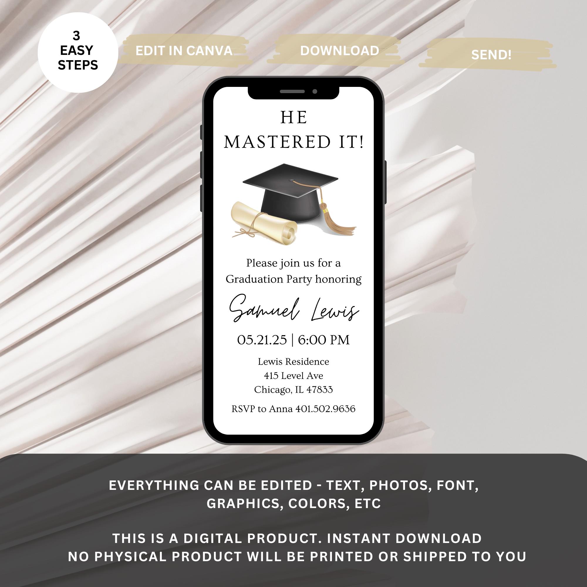 Graduation Party Invitation, Graduation Invitation Template, High ...