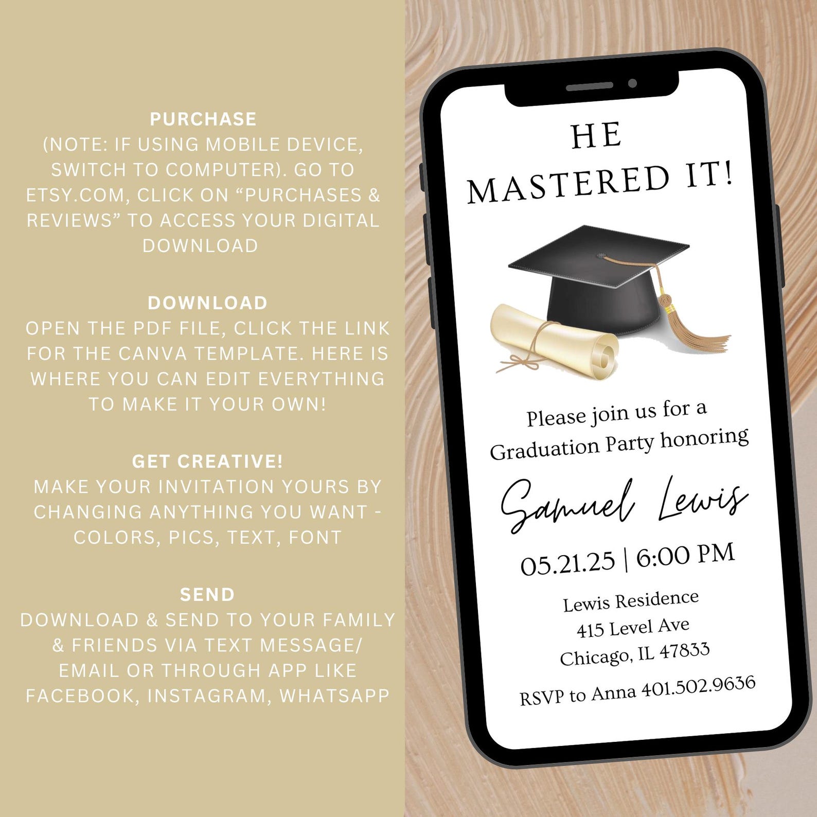 Graduation Party Invitation, Graduation Invitation Template, High ...
