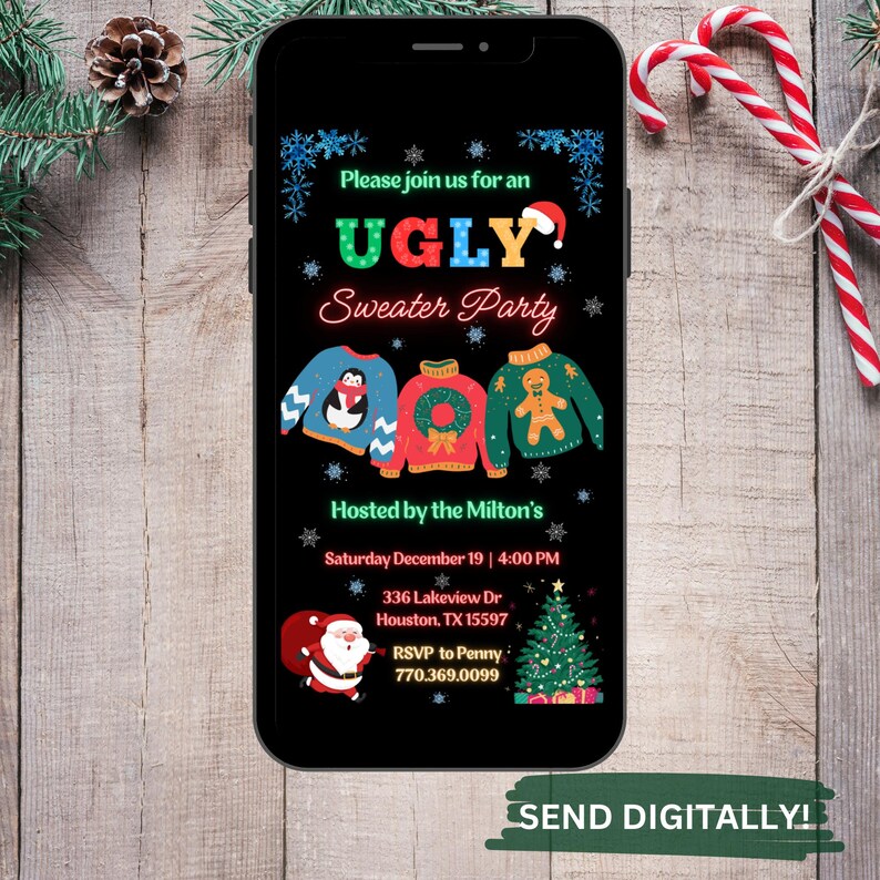 Editable Ugly Sweater Party Invitation, Christmas Ugly Sweater Invite ...