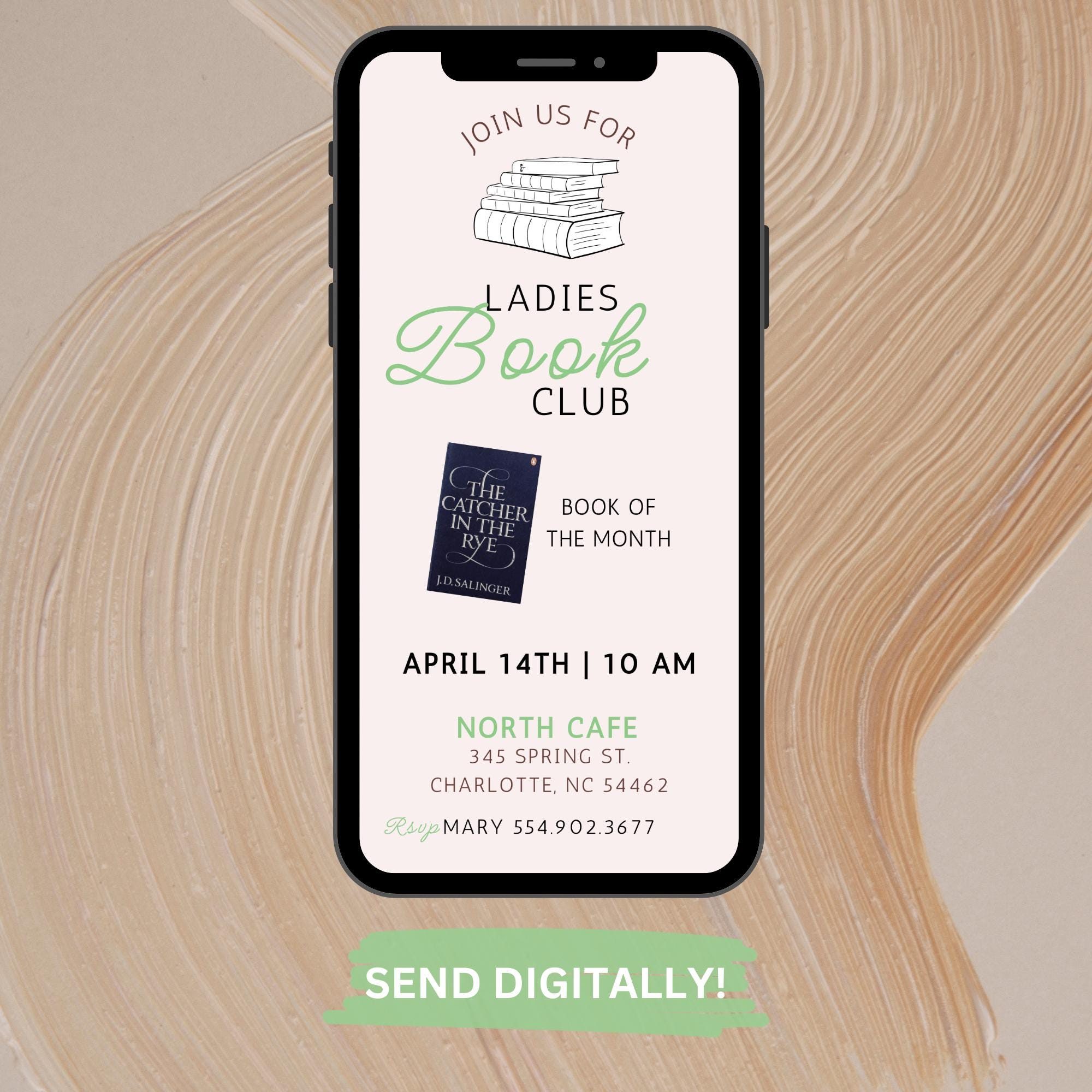 Monthly Book Club Invitation Book Lovers Evite Canva Book Club Party ...
