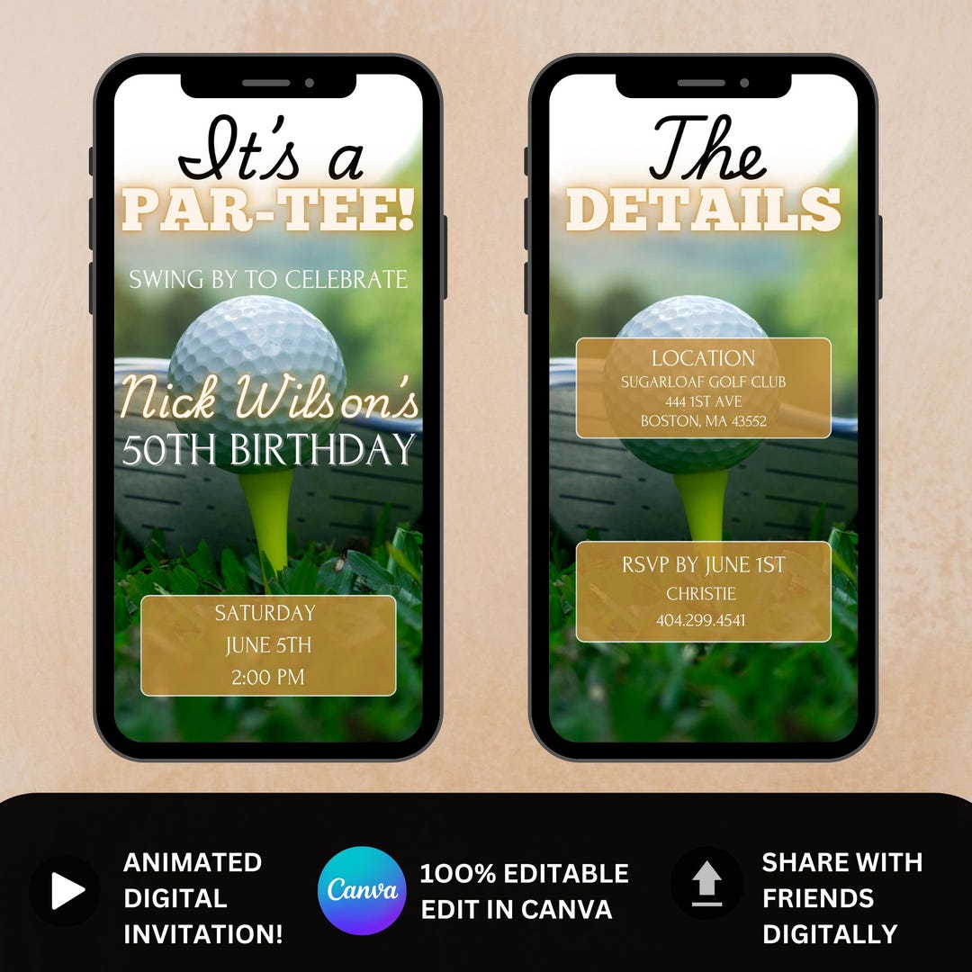 Male Golf Birthday Invite Digital Par Tee Invitation for Golfers. DIY ...