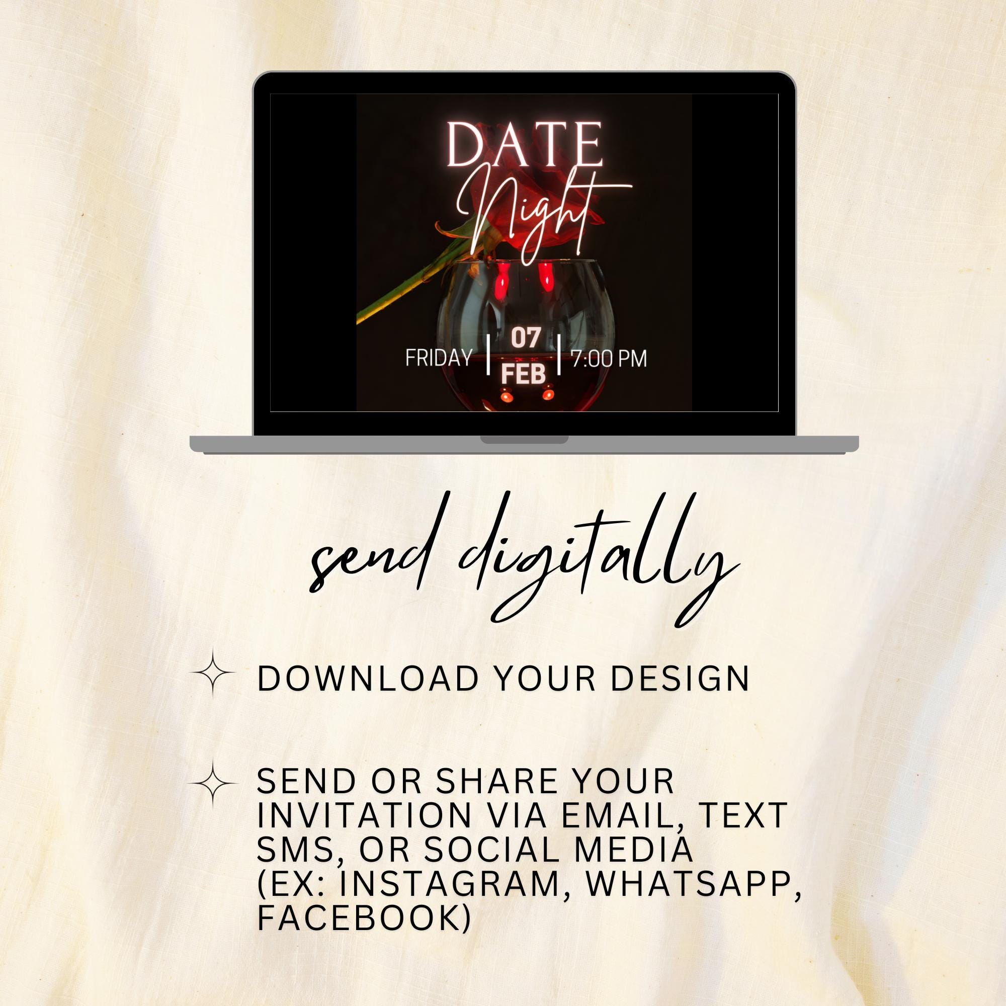 Dinner Date Night Digital Invitation Editable Animated Canva Template ...