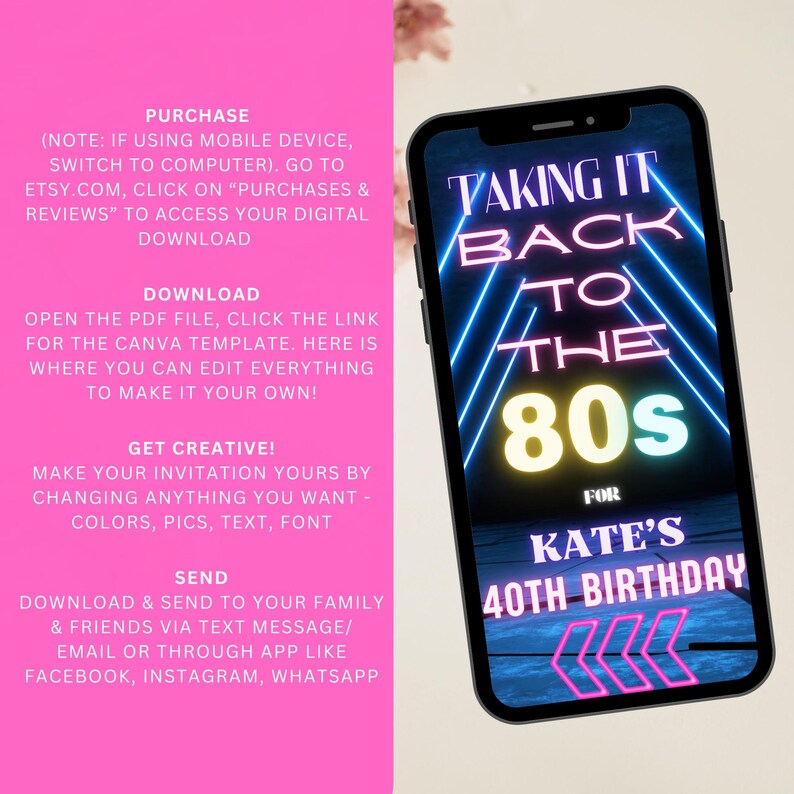 Back to the 80s Party Invitation 1980s Theme Birthday Invite Neon ...