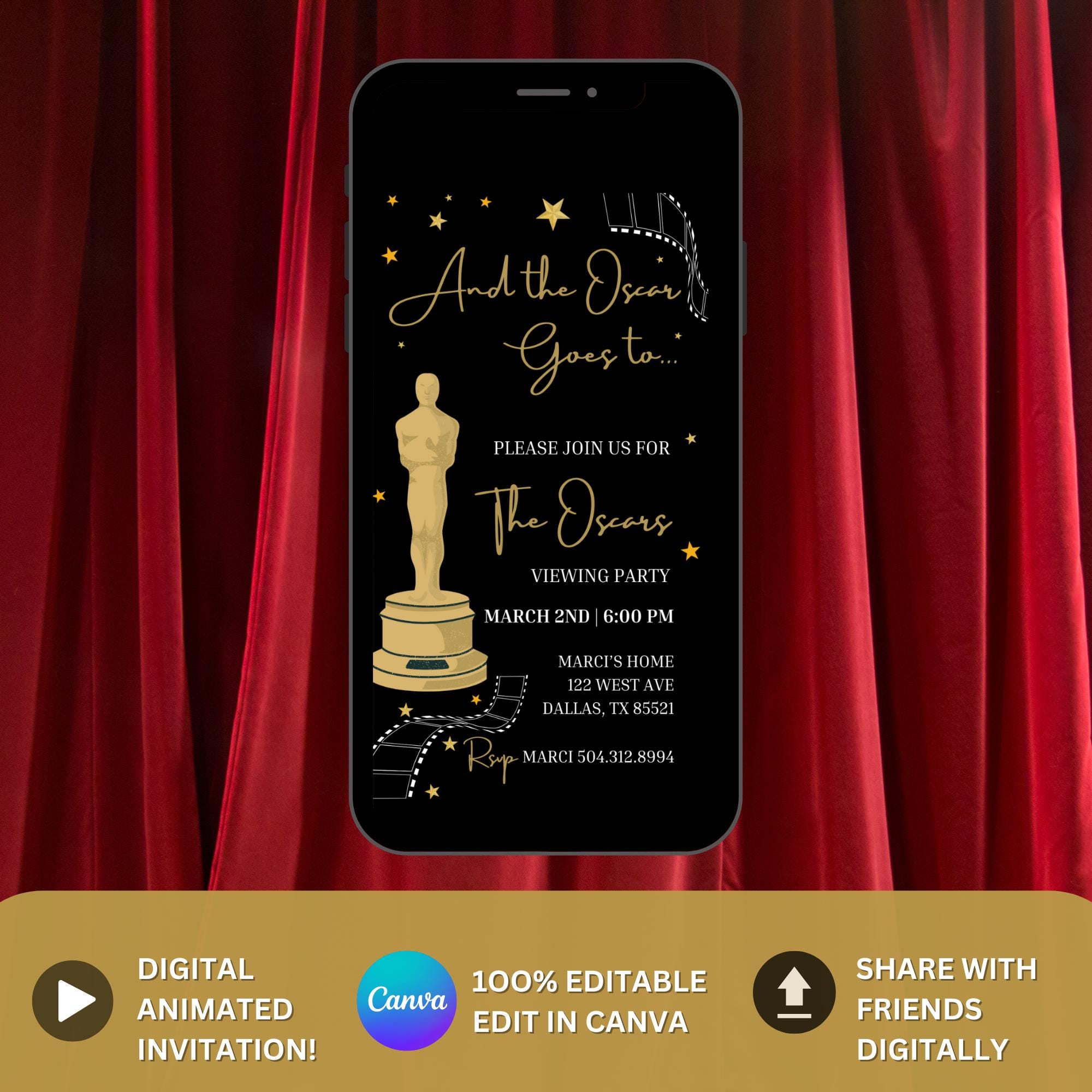 Oscar Party Invitation and the Oscar Goes to Oscars Invitation Academy ...