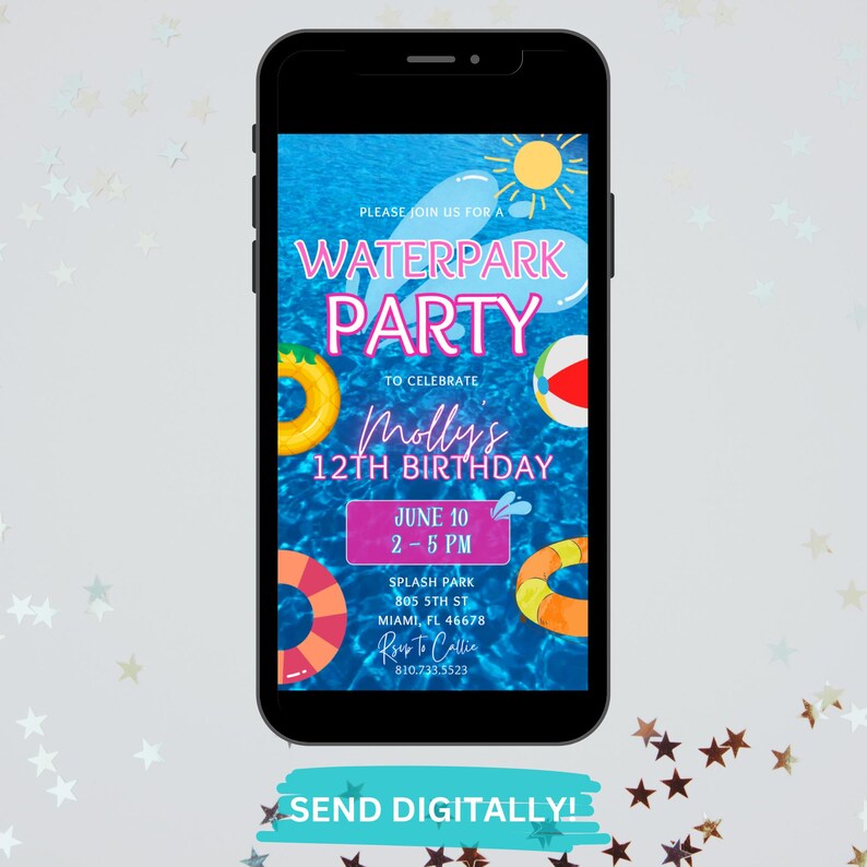 Girls Waterpark Birthday Invitation. Digital Water Park Party Invite ...