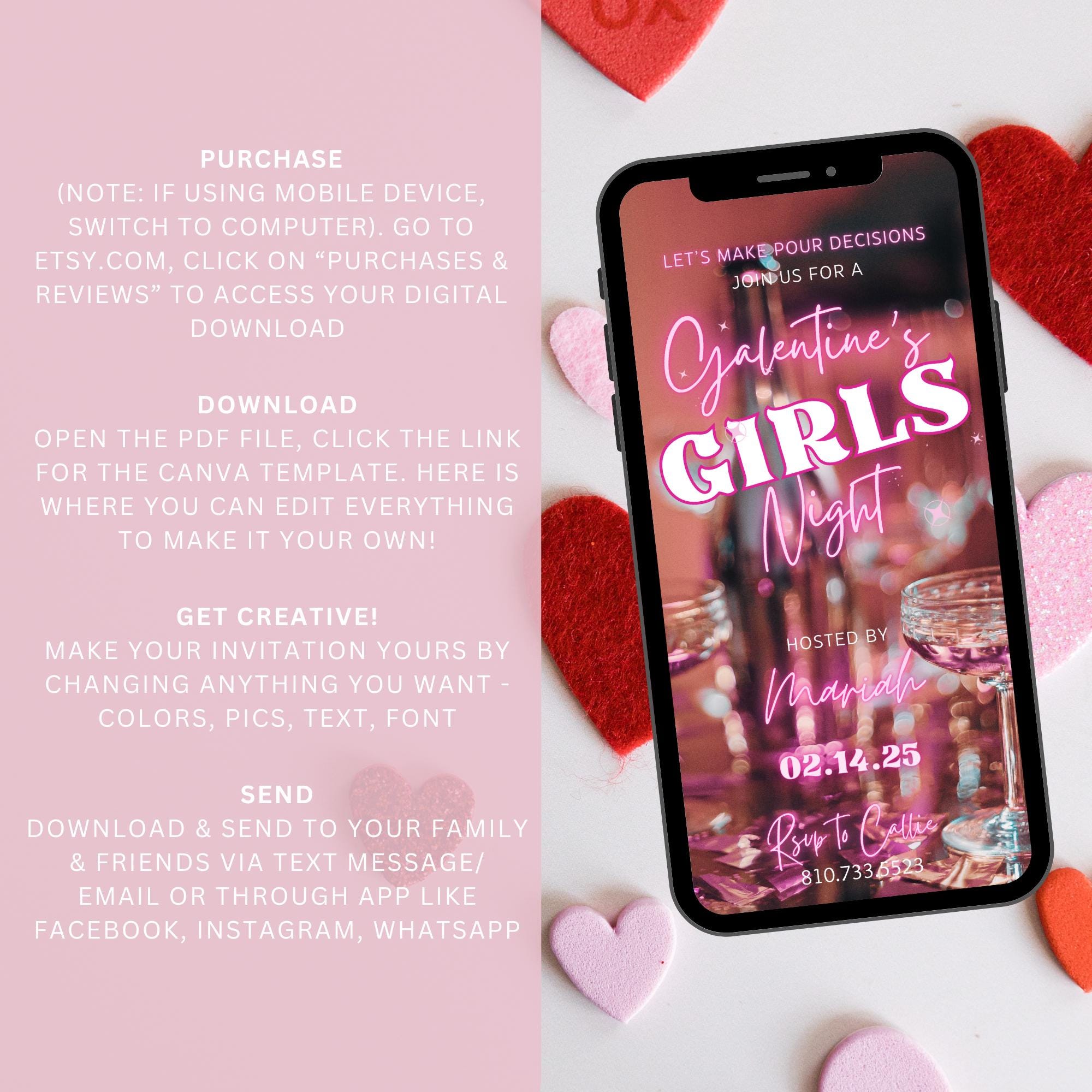 Galentine's Girls Night Invitation,valentine's Dinner Girls Night in ...