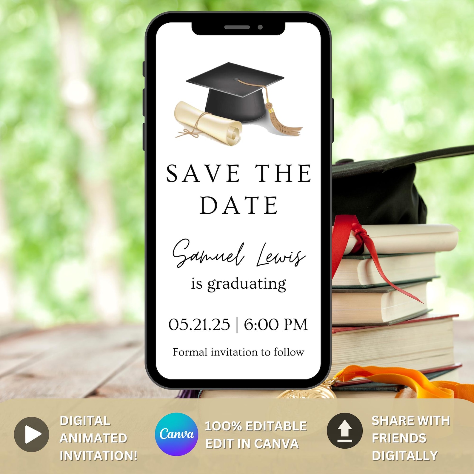 Graduation Save the Date Invitation. Digital College or High School ...