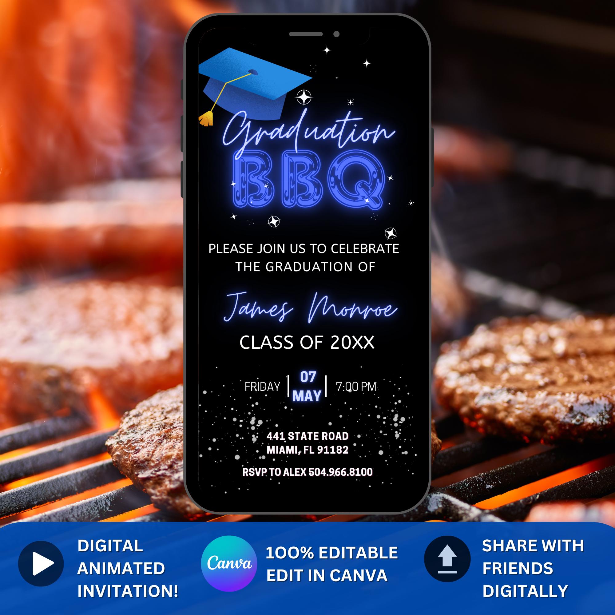 Blue Graduation BBQ Invitation. Digital Blue Class of 2025 Graduate ...