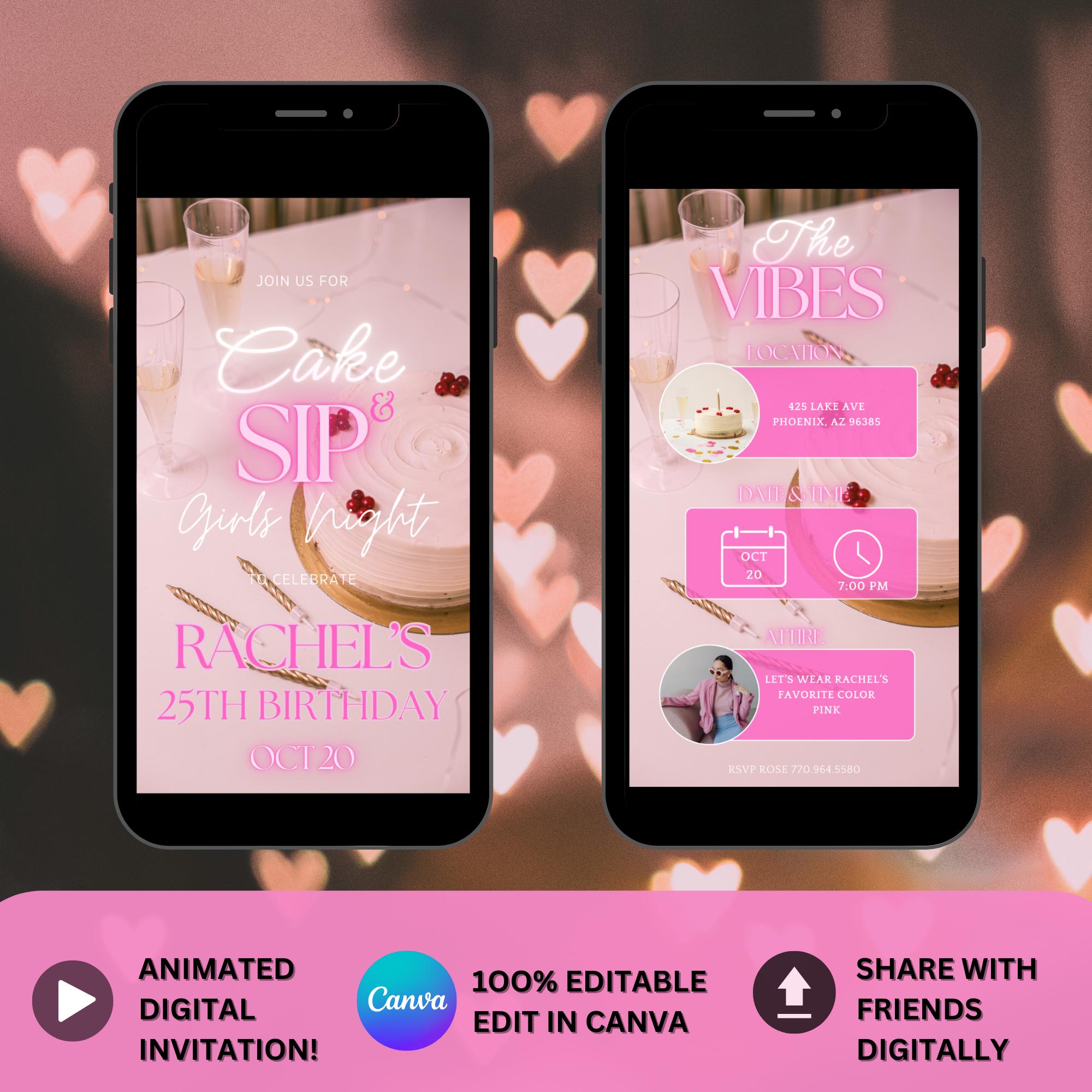 Cake and Sip Party Invitation for Adults Baking Party Invite Let's Get Tipsy Bake-off Animated ...