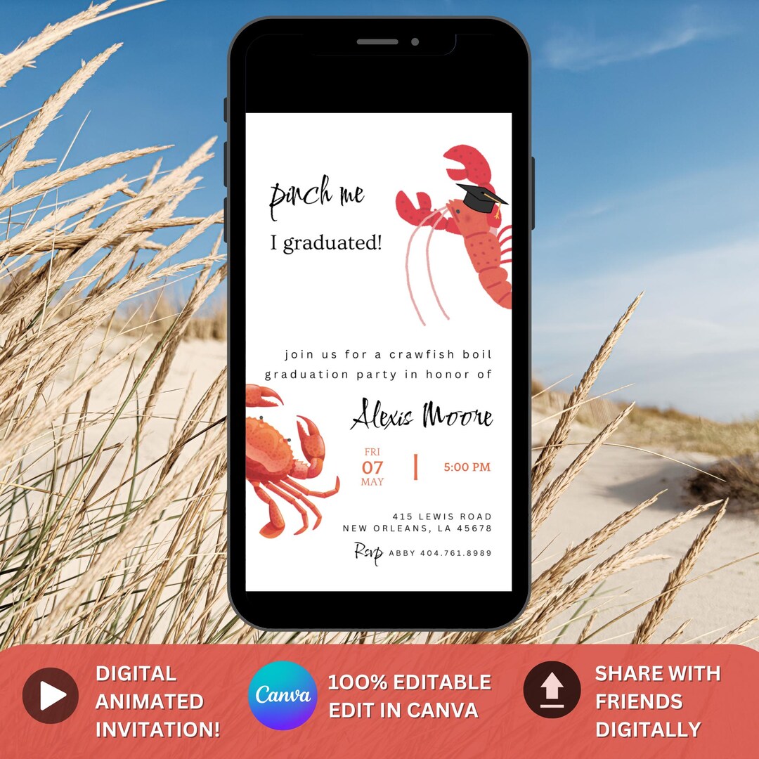 Pinch Me I Graduated Crawfish Invitation Crawfish Graduation Party ...