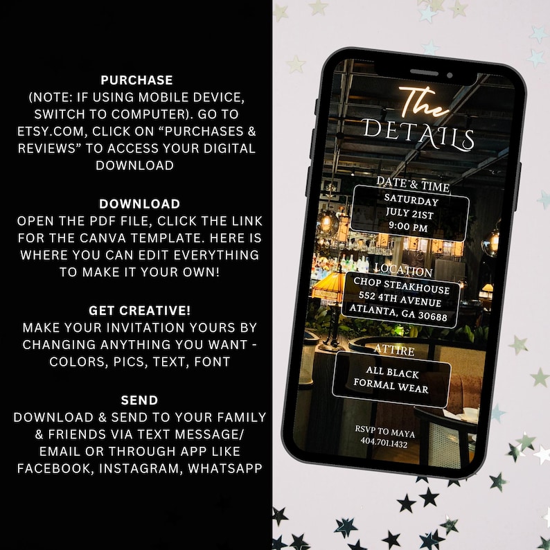 Animated Birthday Dinner Invitation, DIY Template Design, Men's Party ...