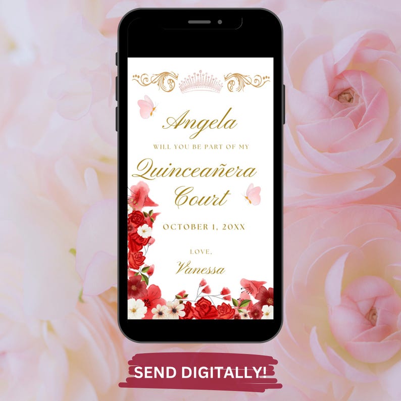 EDITABLE Quinceanera Court Proposal Template, Red Roses Flowers, Will ...