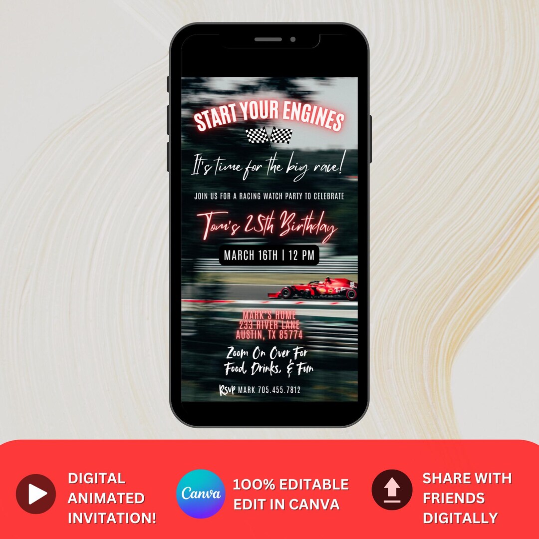 Formula 1 Invitation for a Ferrari Party, Race Car Invite, Boys Instant ...