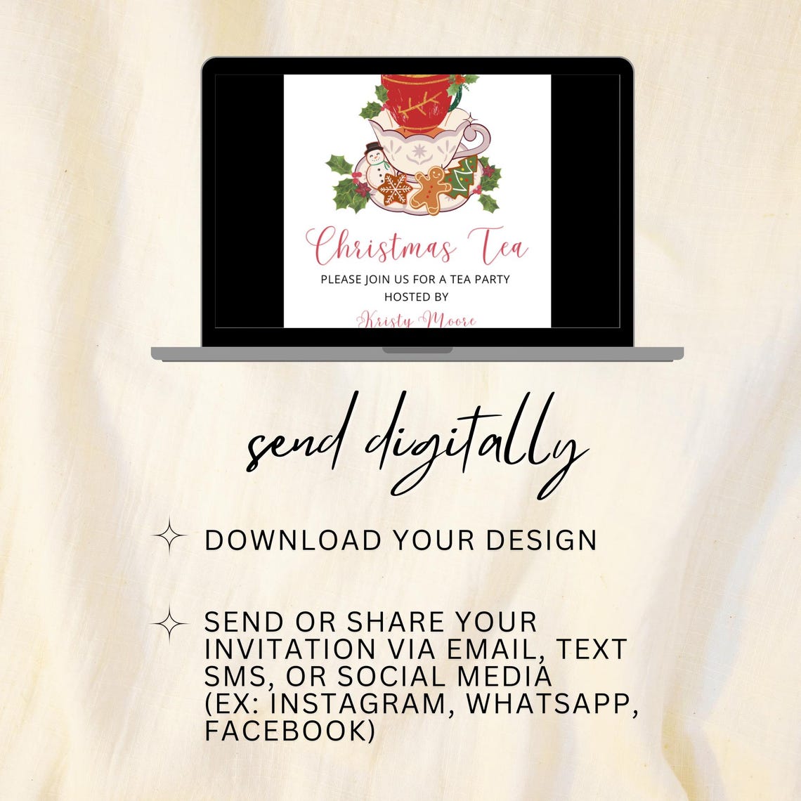 Digital Christmas Tea Party Invitation, Editable Christmas Tea Party ...