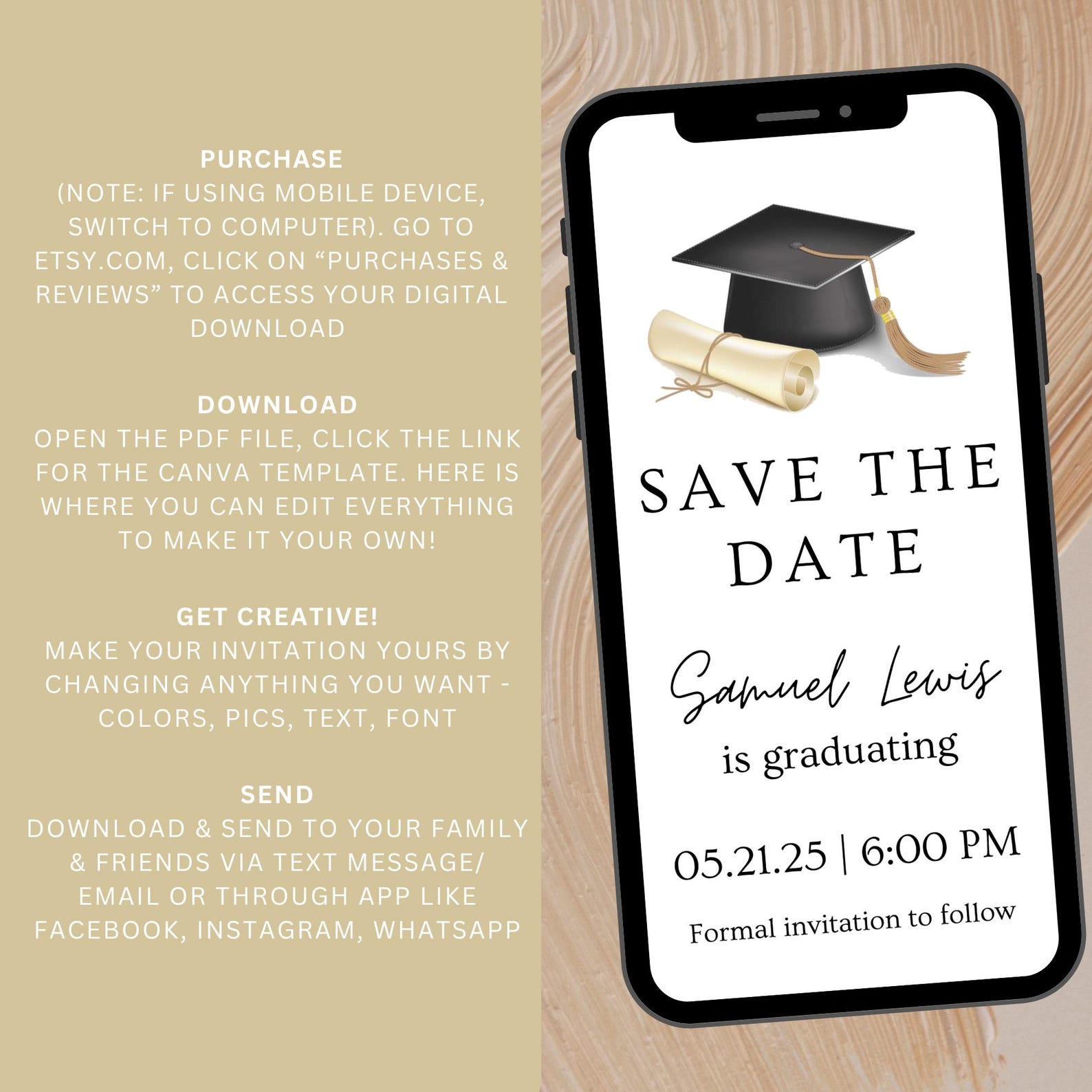 Graduation Save the Date Invitation. Digital College or High School ...