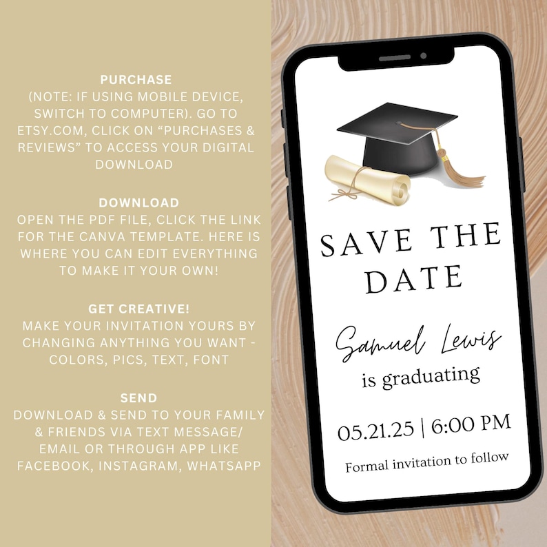 Graduation Save the Date Invitation. Digital College or High School ...