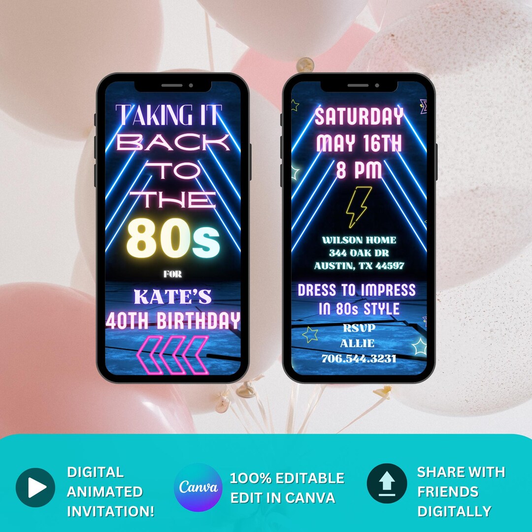 Back to the 80s Party Invitation 1980s Theme Birthday Invite Neon ...