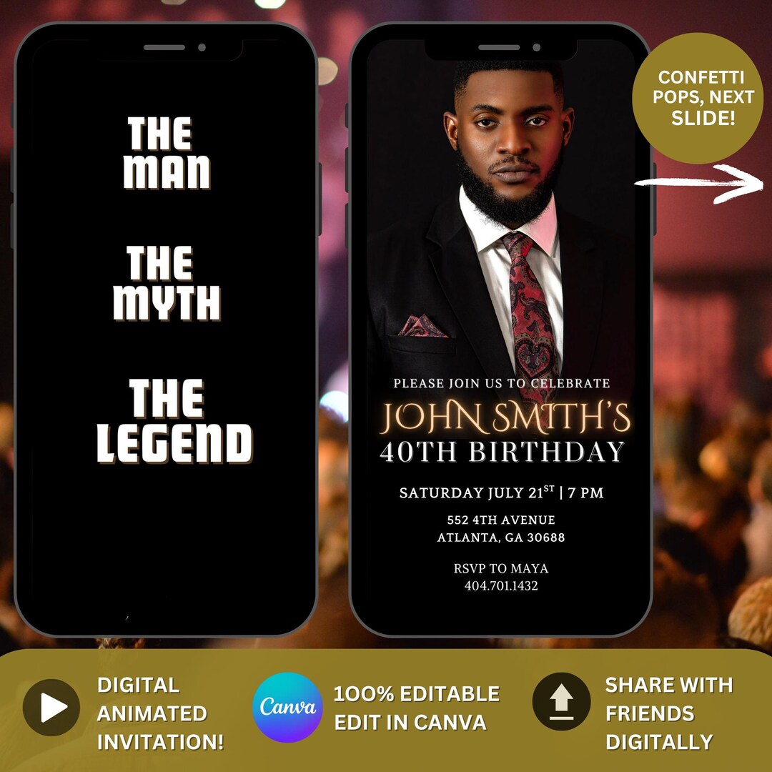 Digital Men Birthday Invitation the Man the Myth the Legend Men ...