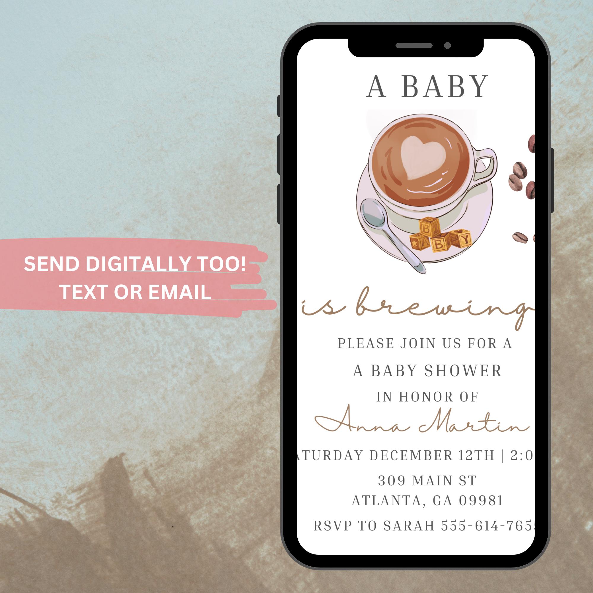 Coffee Bean Baby Shower Invitation, Editable A Baby is Brewing Coffee ...
