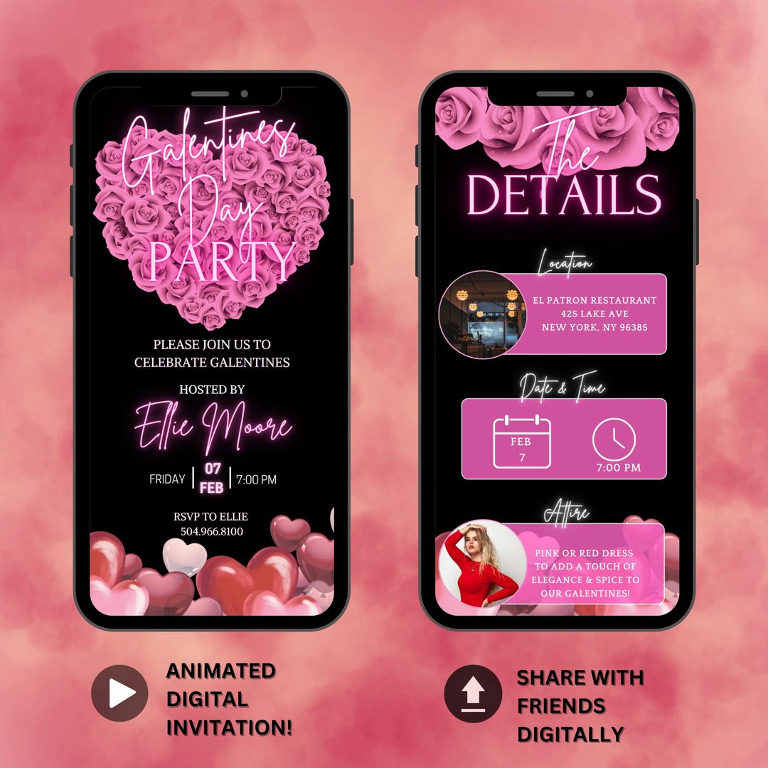 Digital Galentines Day Party Invitation, Friends Animated Valentines ...