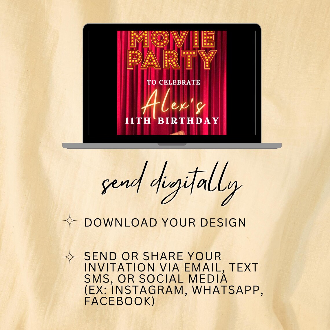 Movie Birthday Party Invitation Digital Animated Movie Theater Invite ...