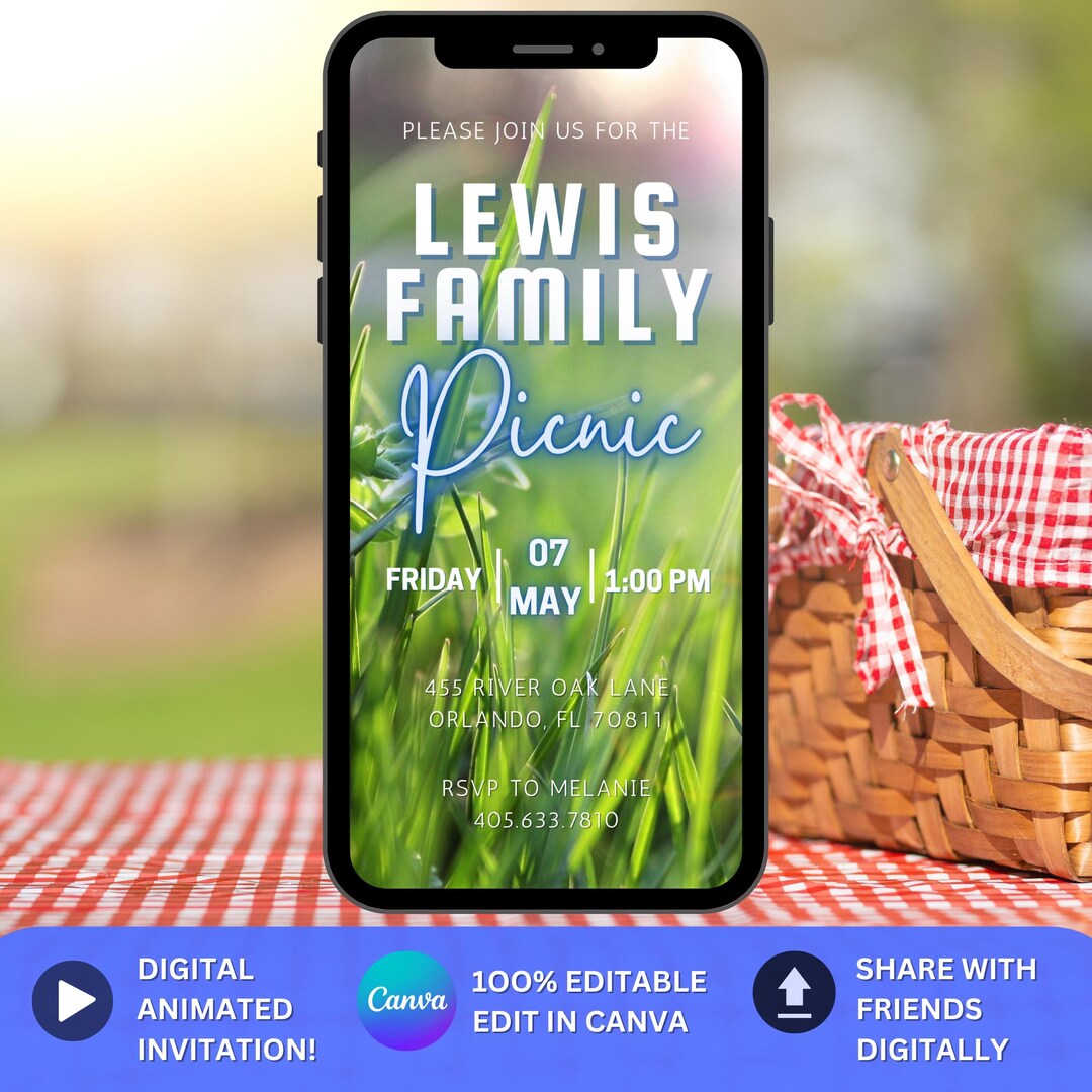 Animated Family Picnic Invitation Template, Summer BBQ Evite, Editable ...