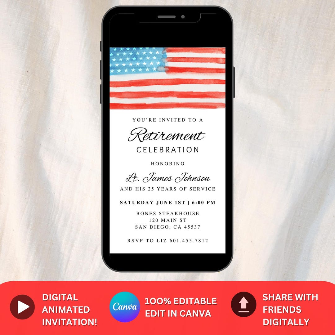 AMERICAN FLAG Retirement Party Invitation Template, Military Retirement ...
