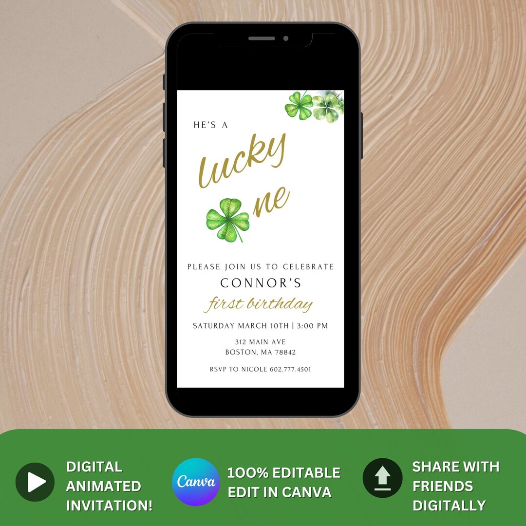 St. Patrick's Day Birthday Invitation Shamrock 4 Leaf Clover Party ...