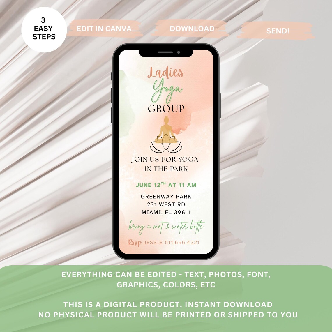 Ladies Yoga Meet-up Invitation Animated Canva Template Yoga Club ...