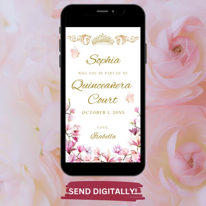 EDITABLE Quinceanera Court Proposal Template, Blush Pink Flowers, Will ...