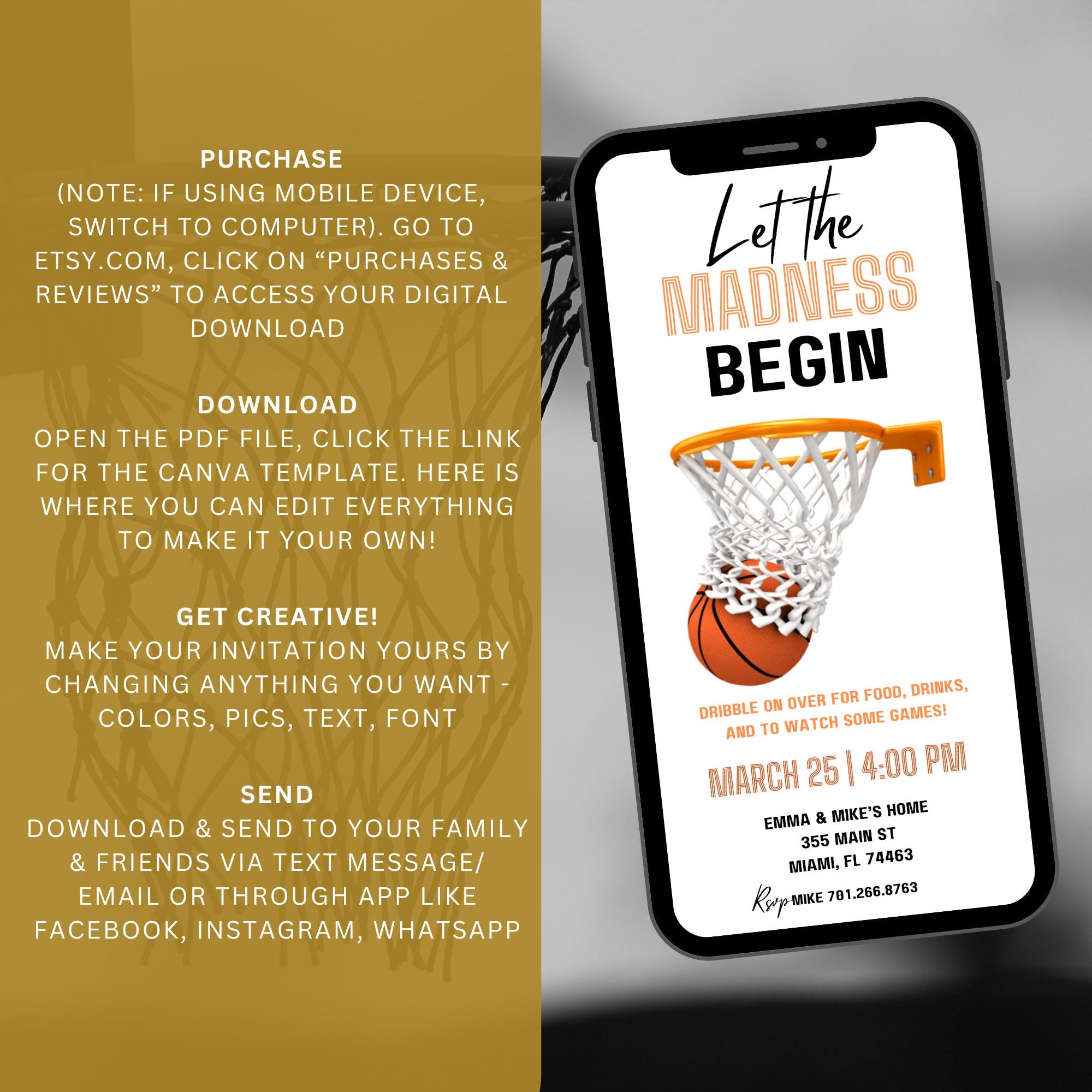 March Madness Invitation Basketball Theme Party March Madness Party ...