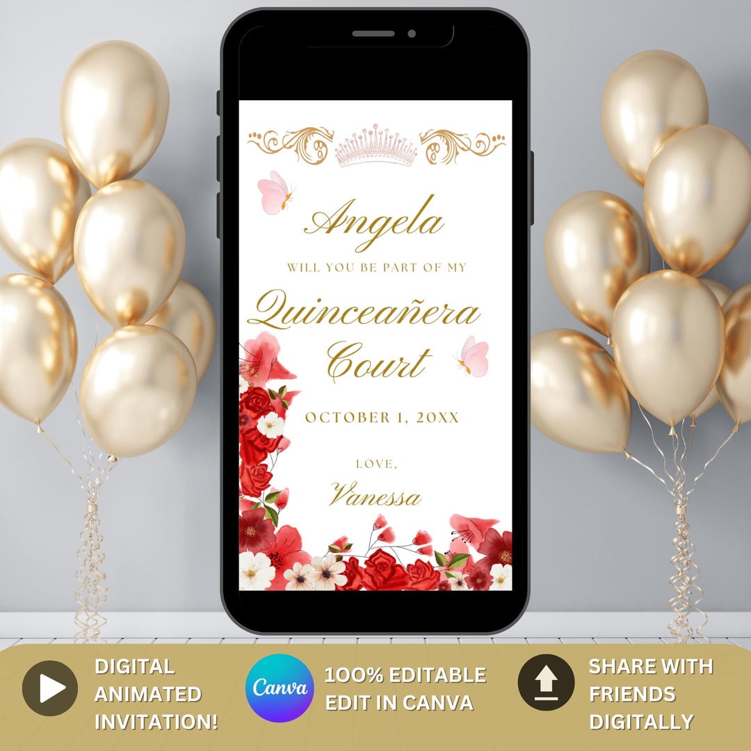 EDITABLE Quinceanera Court Proposal Template, Red Roses Flowers, Will ...