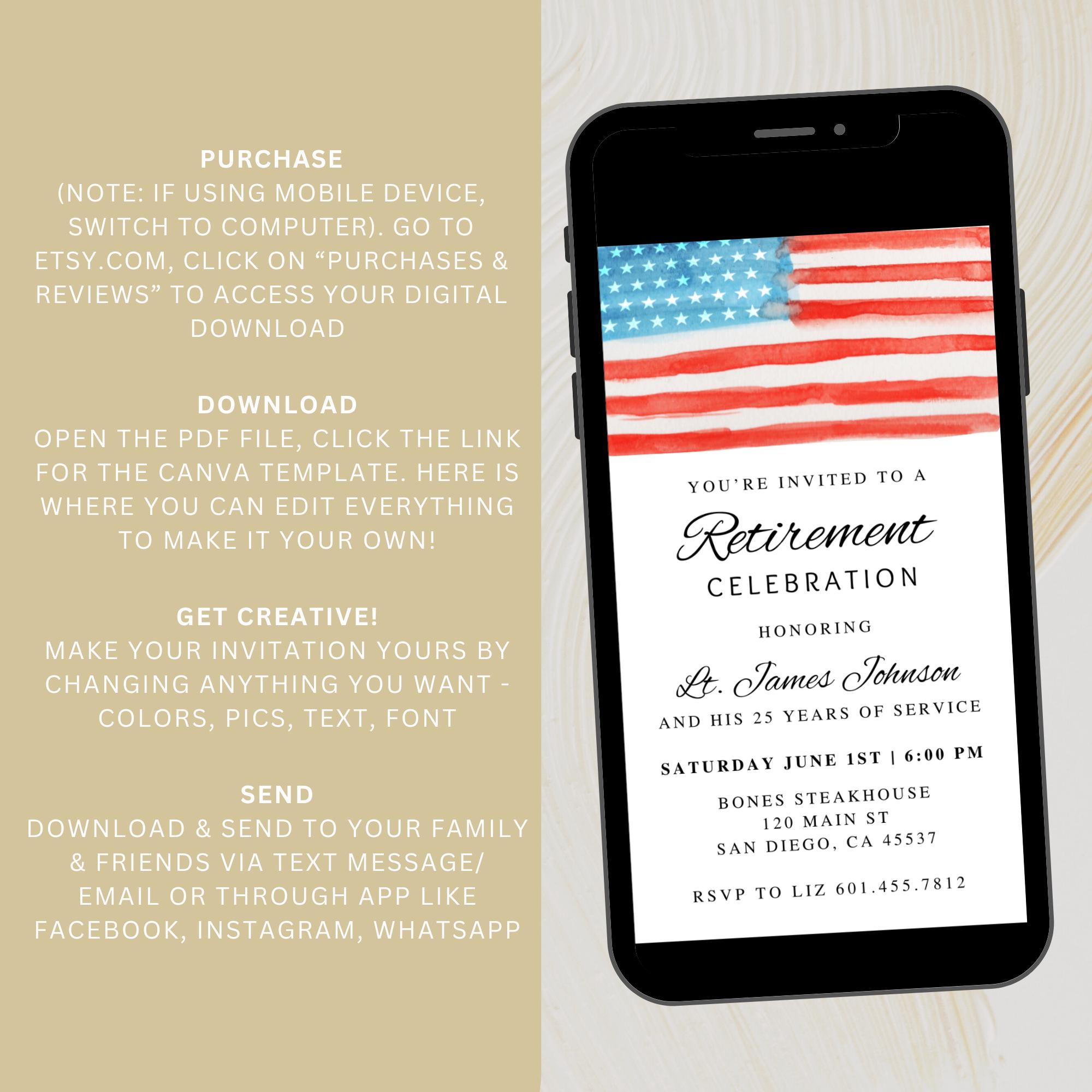 AMERICAN FLAG Retirement Party Invitation Template, Military Retirement ...
