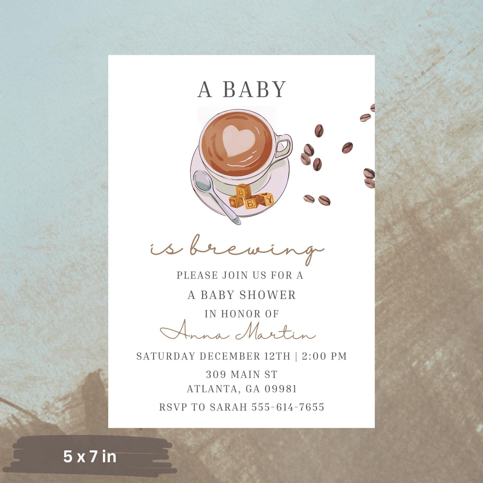 Coffee Bean Baby Shower Invitation, Editable A Baby is Brewing Coffee ...