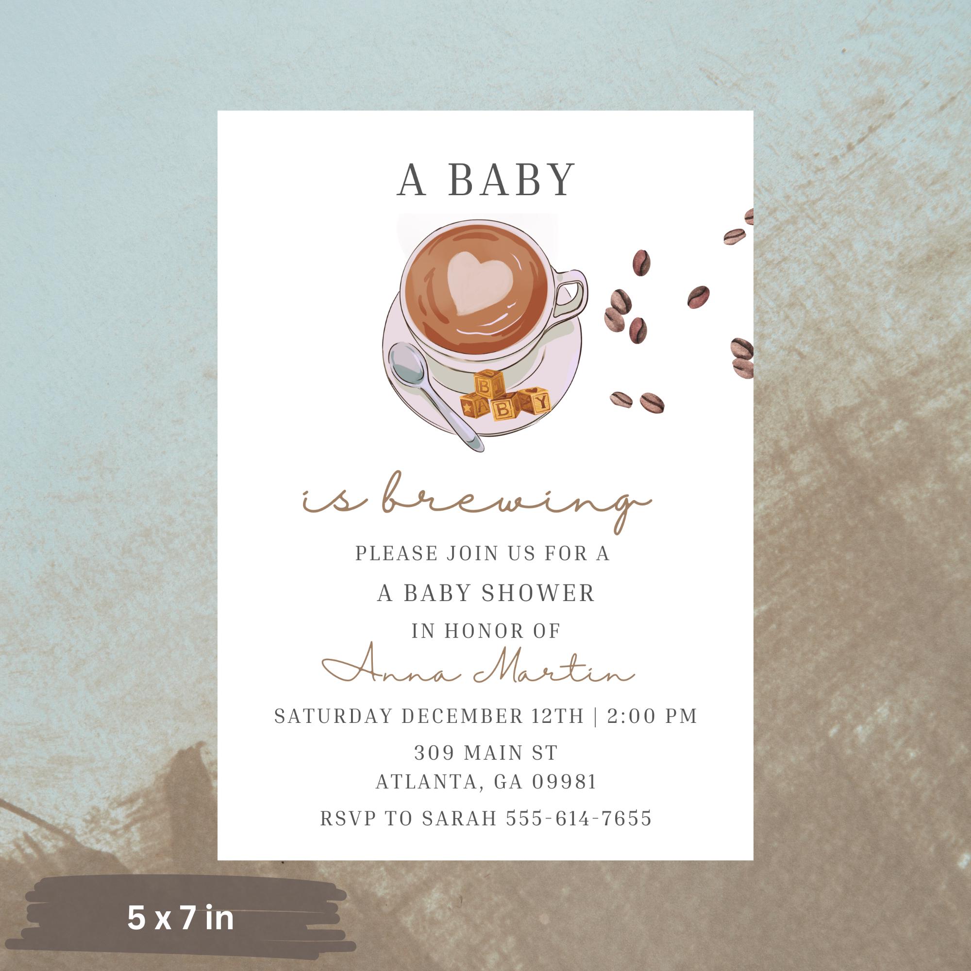 Coffee Bean Baby Shower Invitation, Editable A Baby is Brewing Coffee ...