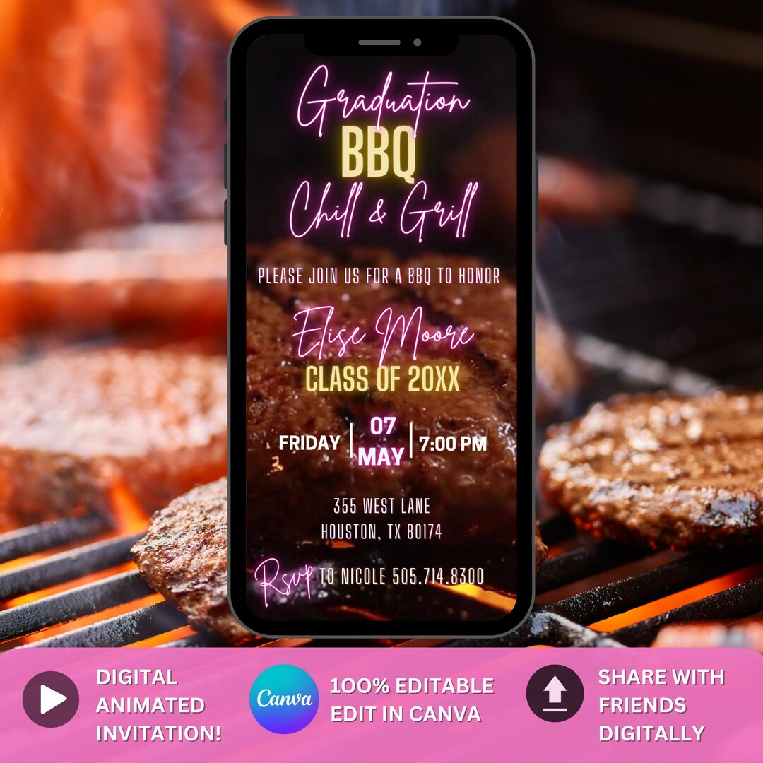 Graduation BBQ Invitation Chill and Grill. Digital Class of 2025 ...