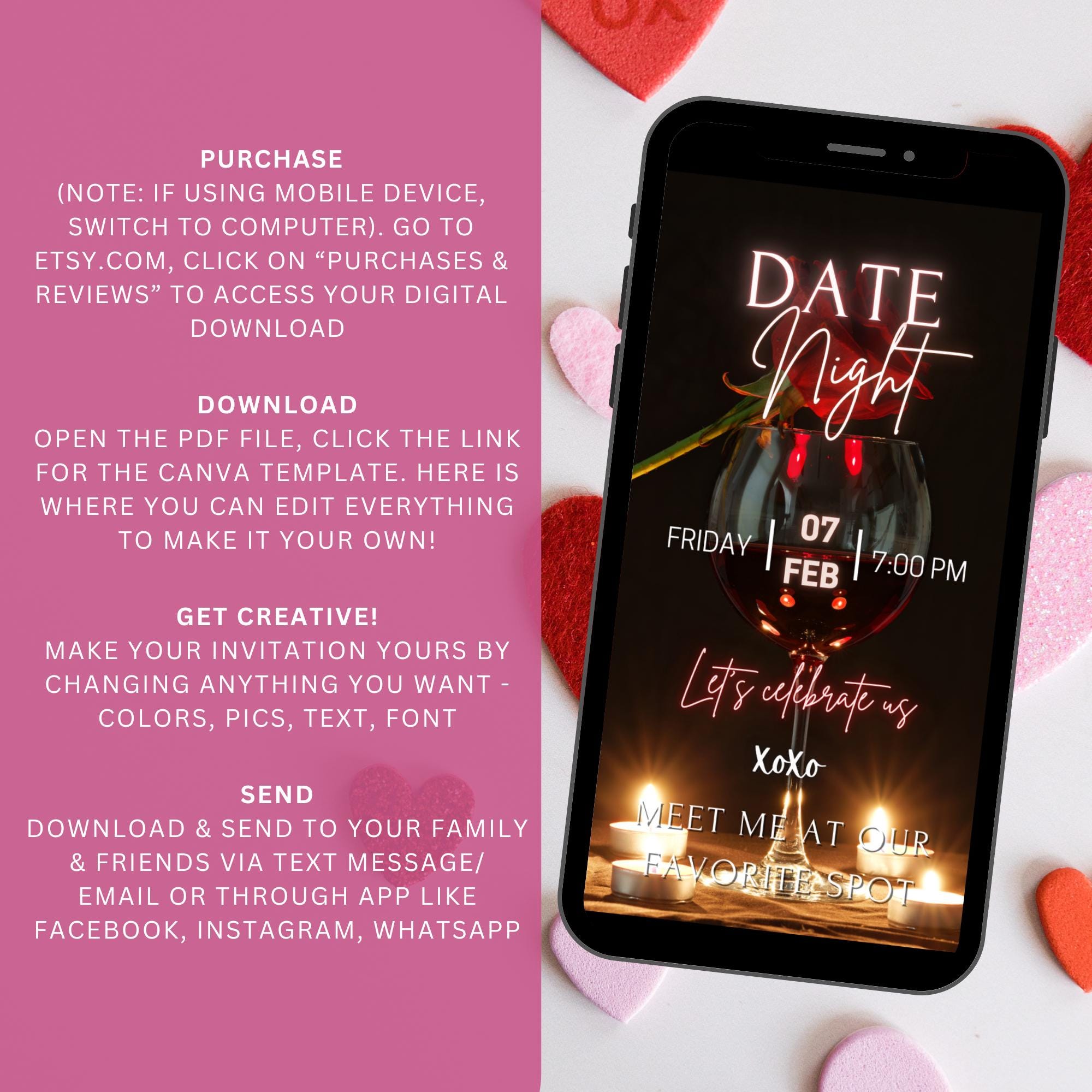 Dinner Date Night Digital Invitation Editable Animated Canva Template ...