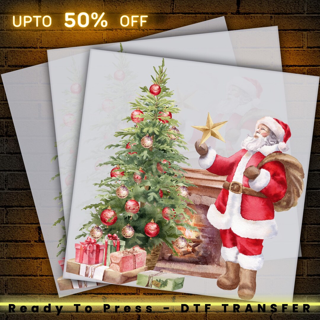 Christmas Tree Dtf Transfer, Christmas Gift Ready to Press, Santa Claus ...