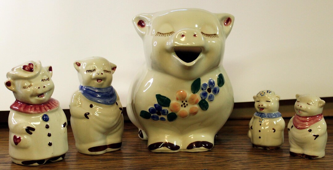 Smiley Pig Set of Salt and Pepper Shakers, Watering Pitcher by Shawnee ...