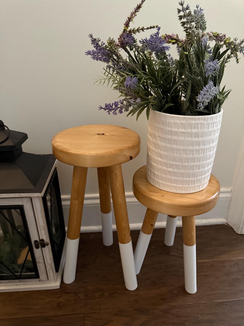 Wooden Stool Plant Stand | Accent Stool | Wood Plant Stand - Etsy